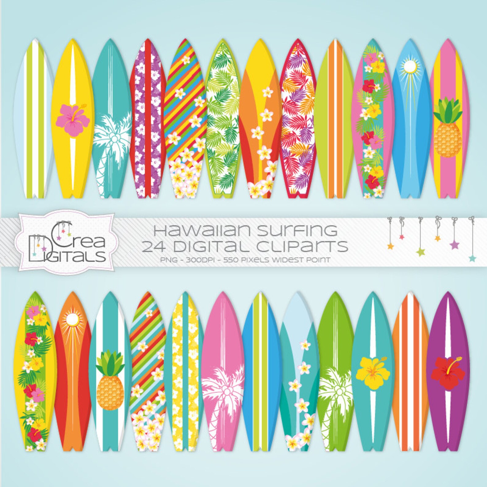 Hawaiian Summer Surfboards 24 cliparts INSTANT DOWNLOAD | Etsy
