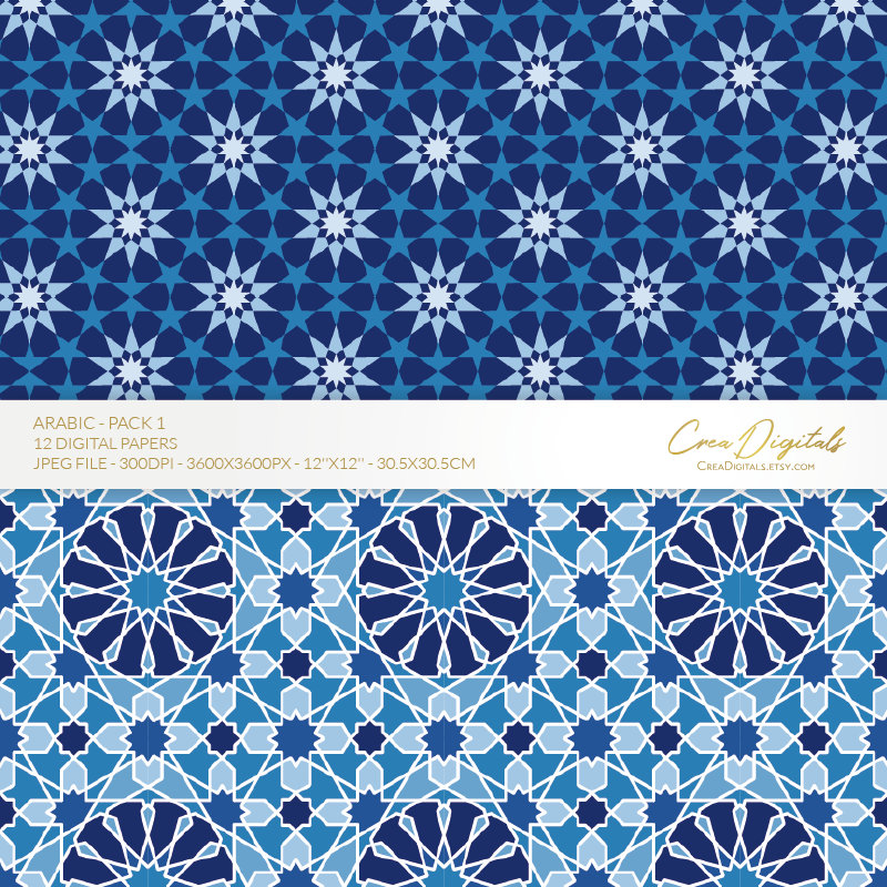 Arabic Pattern Blue 12 Digital Paper Pack 1 Seamless | Etsy
