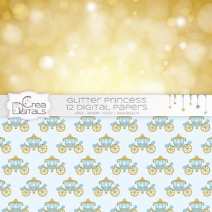 Glitter Fairy Princess - 12 Blue and Gold Digital Papers - INSTANT ...