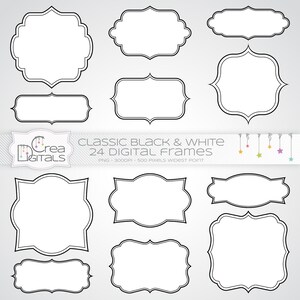 Classic White Frames With Black Outlines 24 Digital Cliparts - Etsy