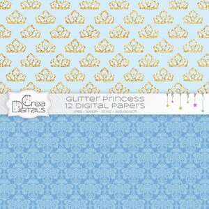 Glitter Fairy Princess - 12 Blue and Gold Digital Papers - INSTANT ...