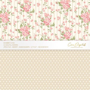 Shabby Chic Digital Paper, Beige and Coral Seamless Floral Pattern ...