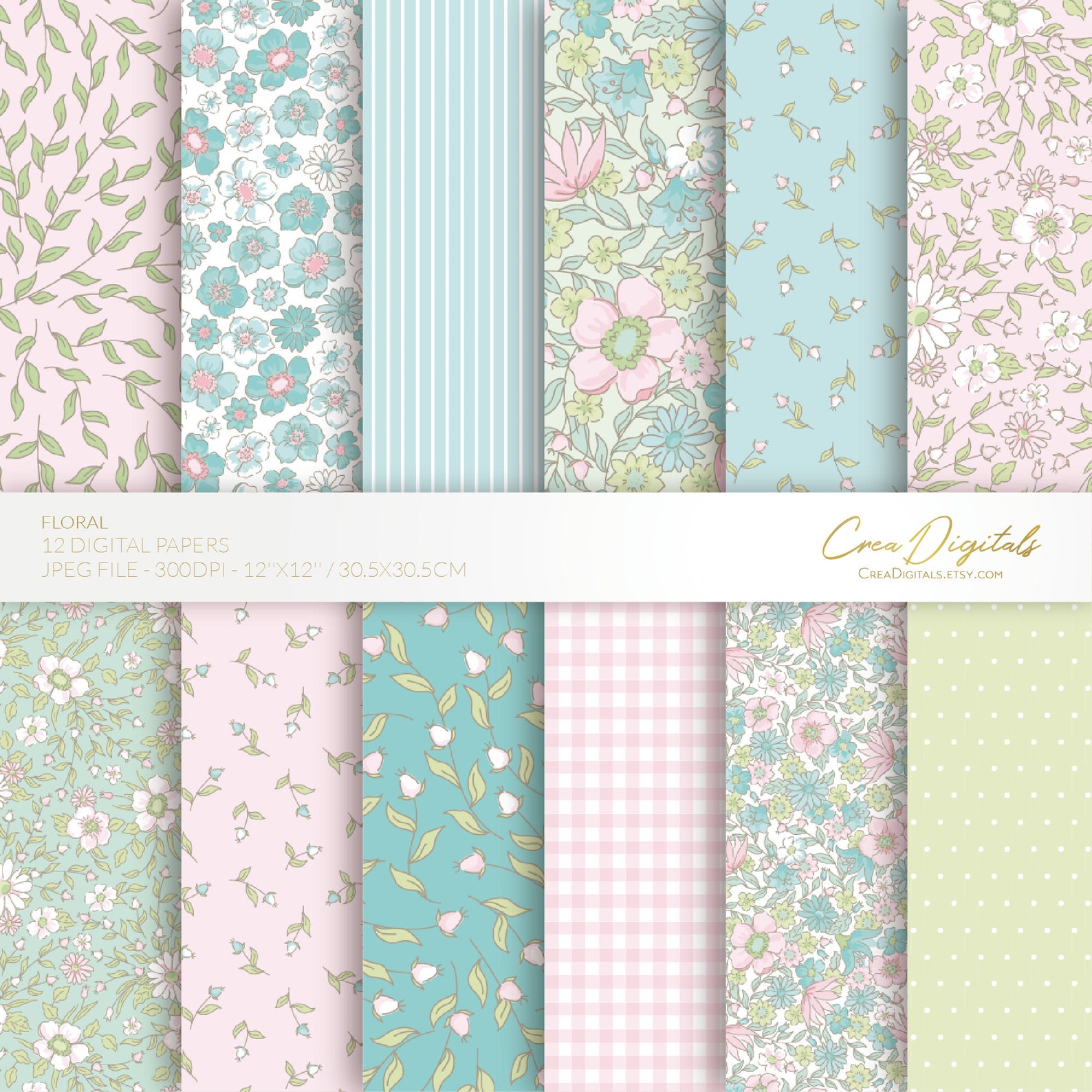 Floral Digital Paper Turquoise Pink and Green Seamless - Etsy