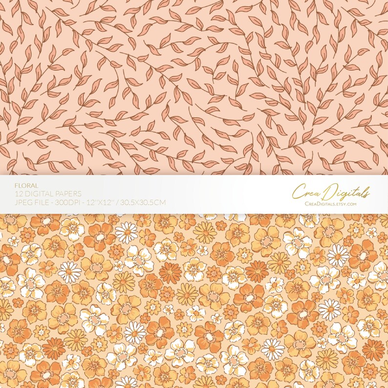 Floral Digital Paper Brown Orange and Pink Seamless Pattern - Etsy