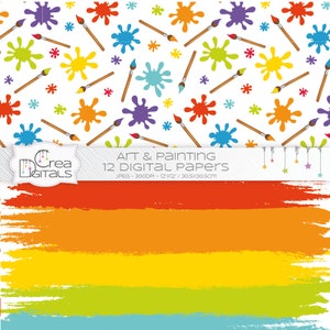 Art Party Digital Paper, Painting Pattern, Brush, Palette, Paint Tube ...