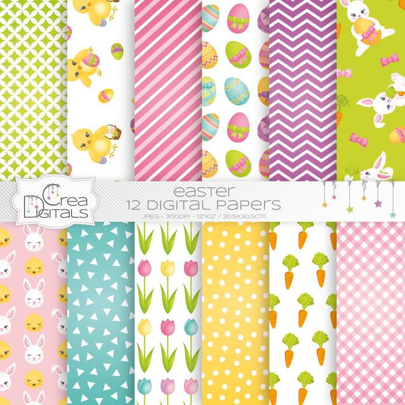 Easter Bunny and Chicks 12 Digital Papers DIRECT DOWNLOAD - Etsy