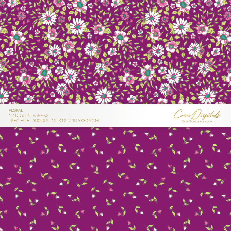 Floral Digital Paper,teal, Hot Pink, Teal and Purple Seamless Pattern ...