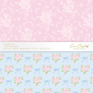 Shabby Chic Digital Paper, Baby Pink and Blue Seamless Floral Pattern ...