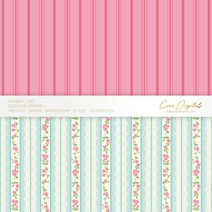 Shabby Chic Digital Paper, Turquoise and Pink Seamless Floral Pattern ...