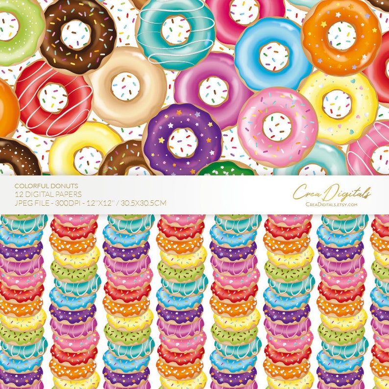 Donut Digital Papers, Colorful Donuts Seamless Pattern, Doughnut Party ...
