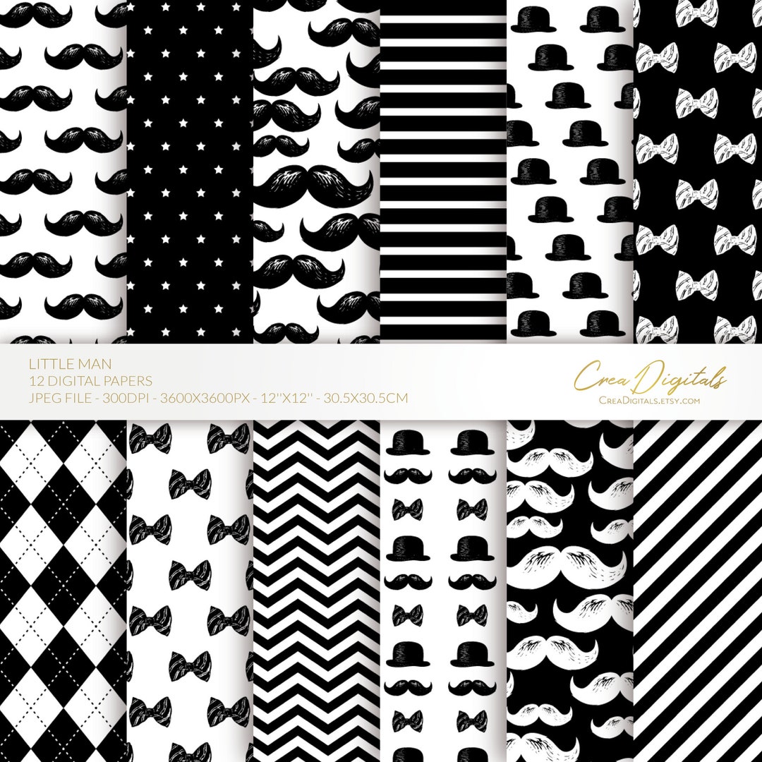Little Man Digital Paper, Seamless Baby Boy Digital Paper Pack, White ...