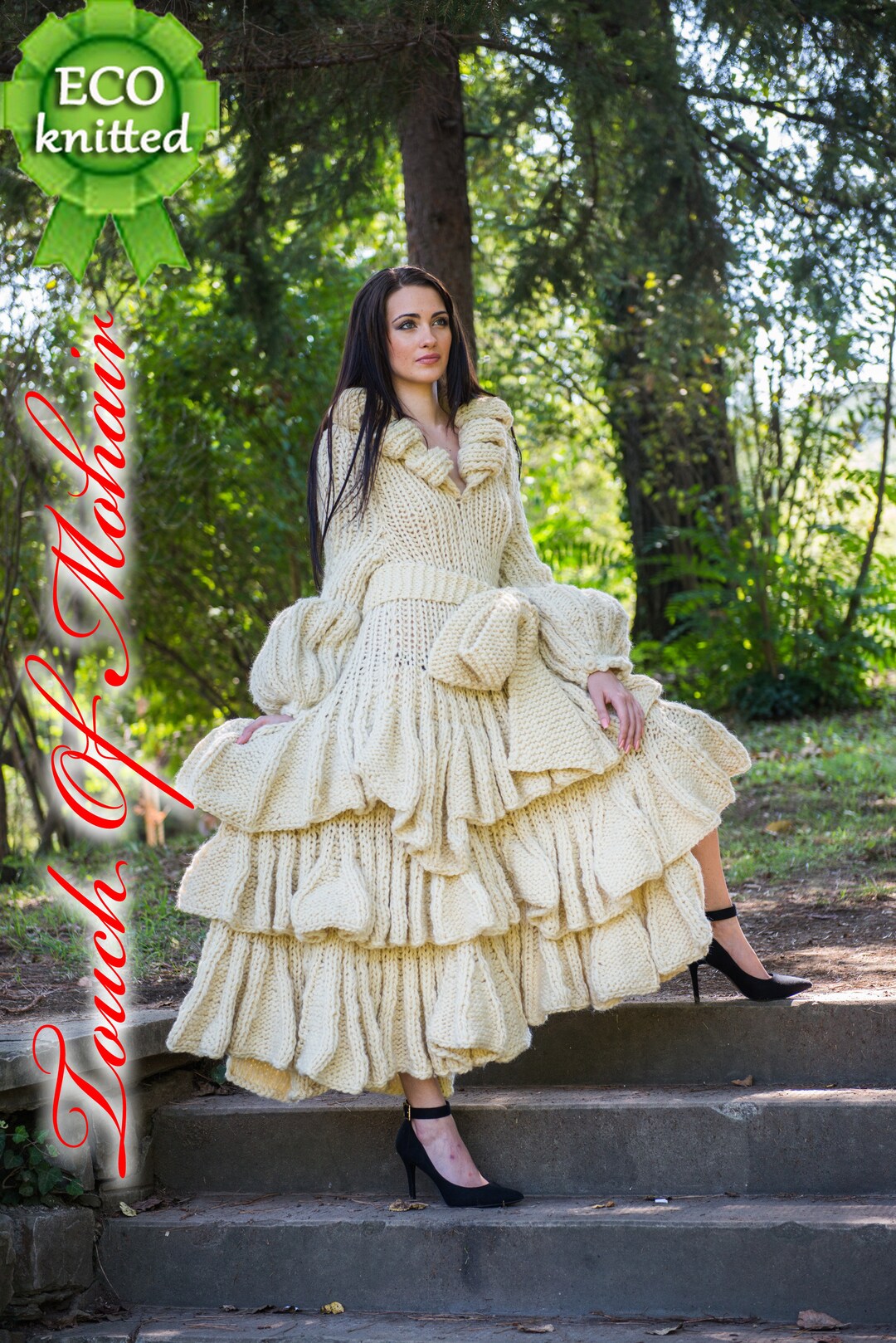 Handmade WOOL Dress Hand Knit Dress Tneck Sweater Dress Knitted Cable ...