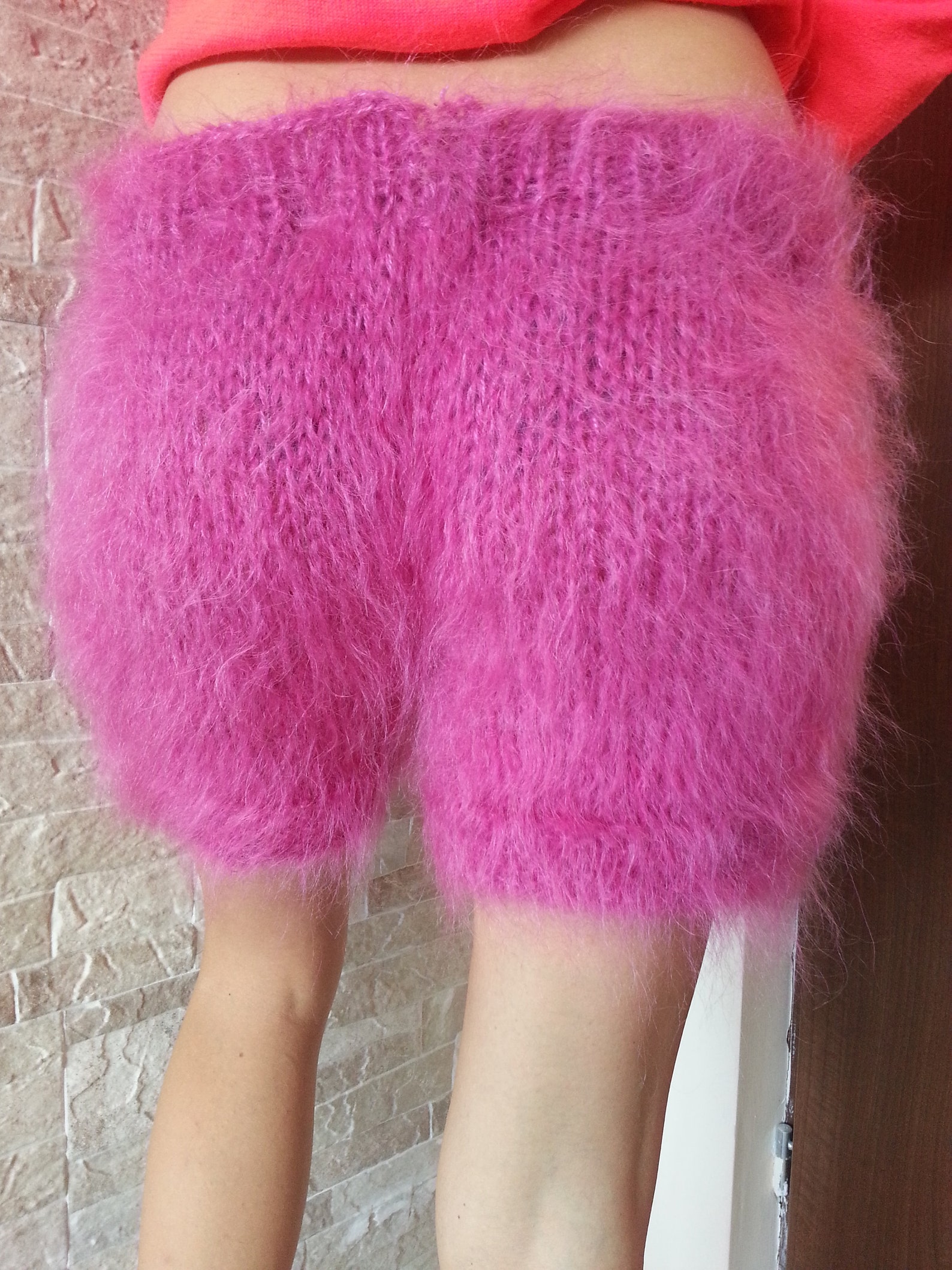Pinke Mohair Shorts, Handgestrickte Boxer, Flauschige Shorts, Fetisch ...