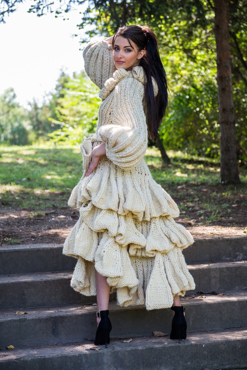 Handmade WOOL Dress Hand Knit Dress Tneck Sweater Dress Knitted Cable ...
