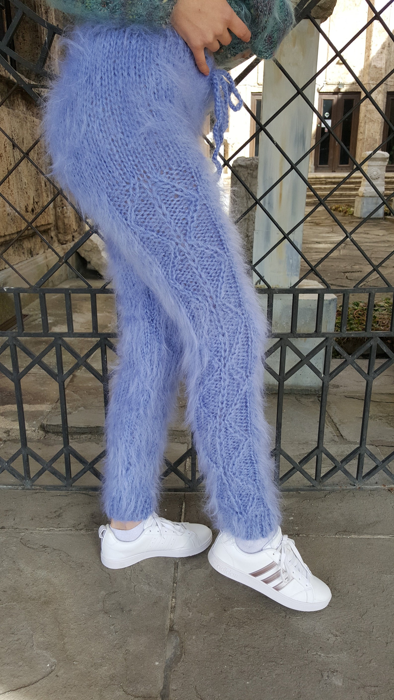 Blue Cable Knit Pants Thick Trousers Fuzzy Hand Knitted Fluffy - Etsy