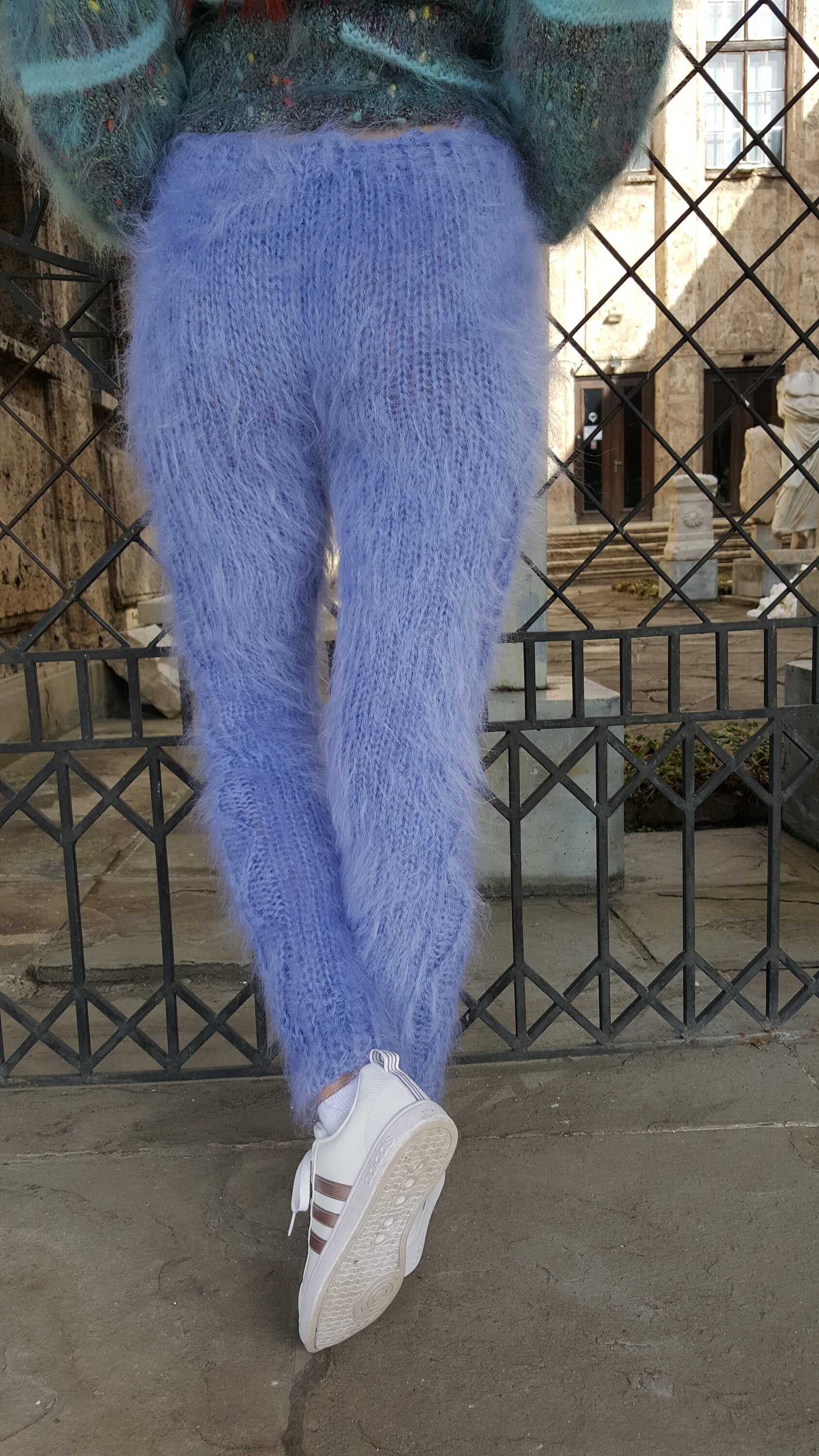 Blue Cable Knit Pants Thick Trousers Fuzzy Hand Knitted Fluffy - Etsy