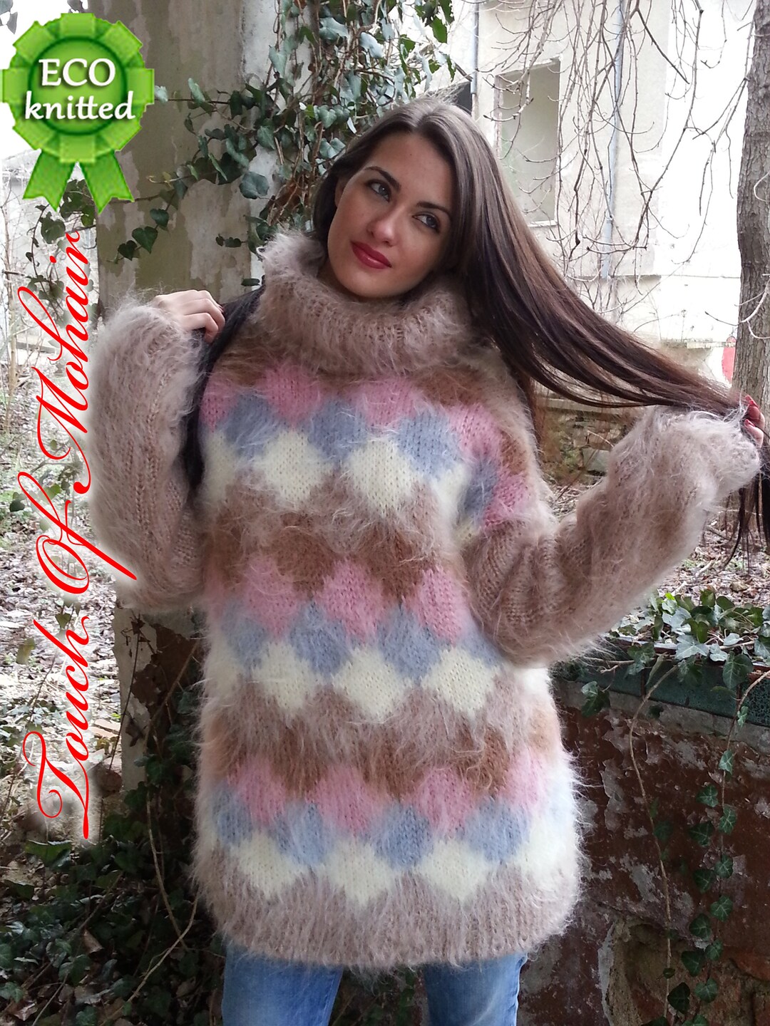 Unique Multicolor Sweater Jumper Hand Knitted Mohair Pullover ...