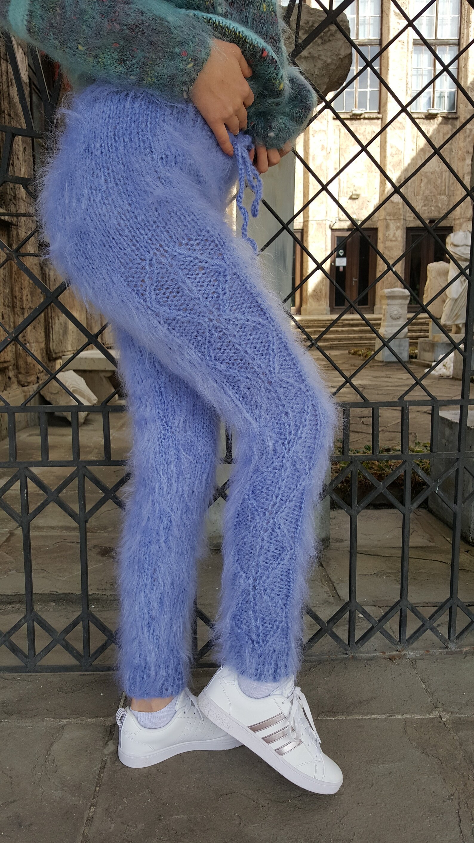 Blue Cable Knit Pants Thick Trousers Fuzzy Hand Knitted Fluffy - Etsy