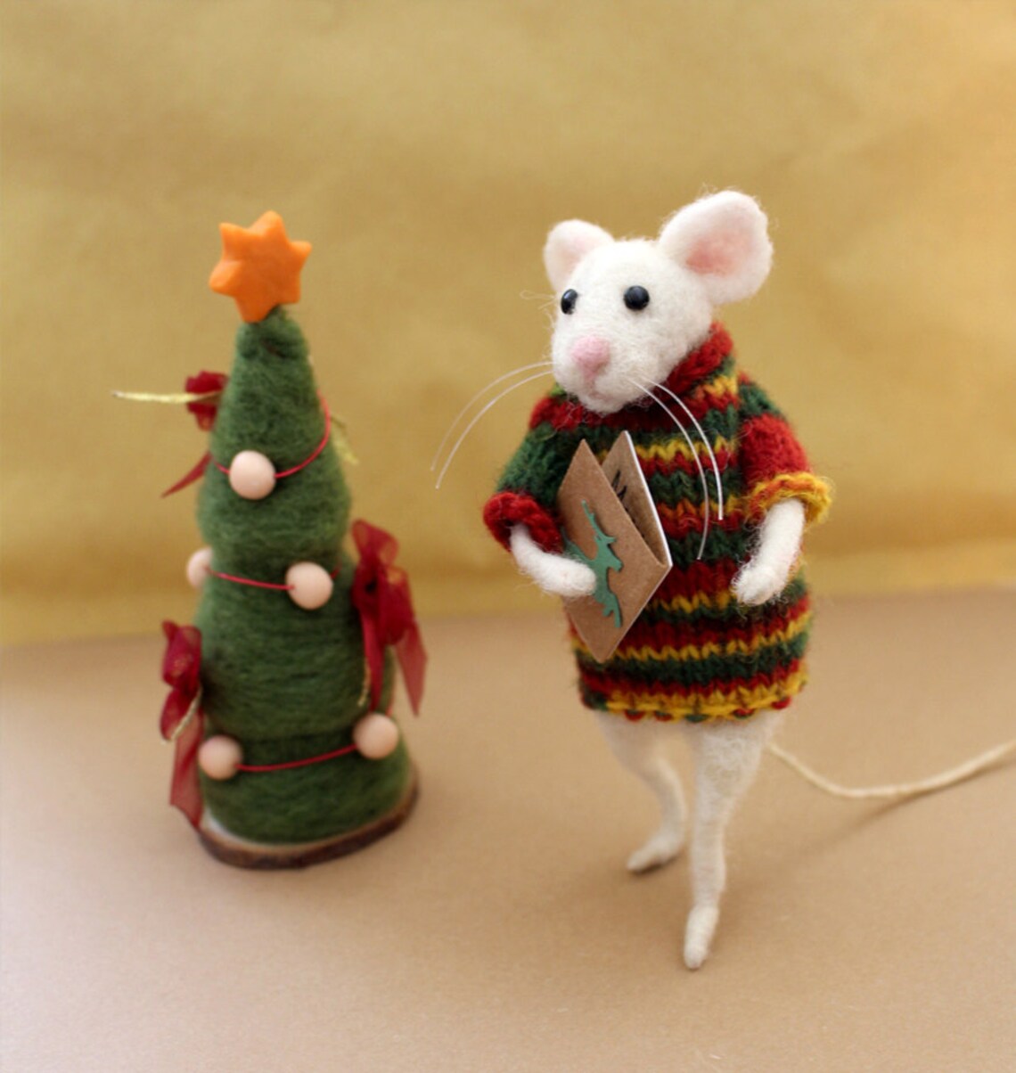 Needle Felted Mouse White Mice Felt Animalchristmas | Etsy