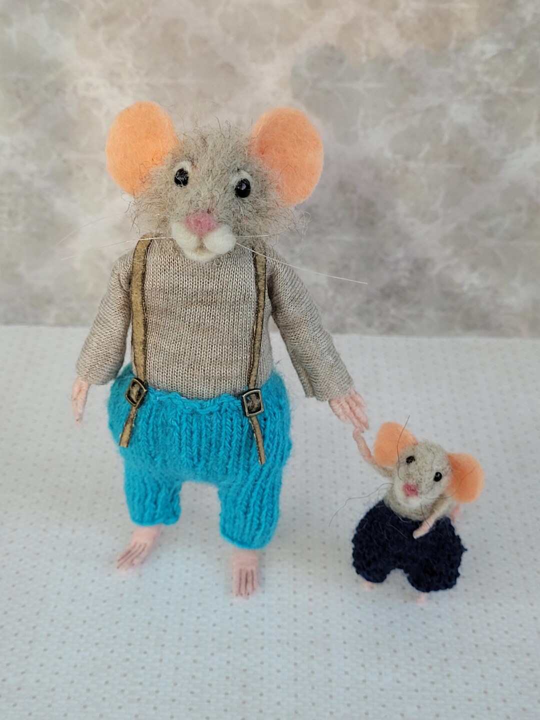 Needle Felted Father and Son, Cute Family Mise, Mouse Miniature - Etsy