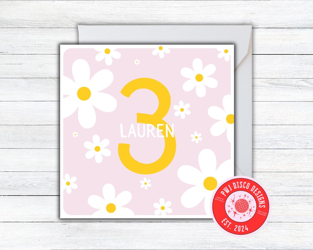 Personalised 3rd Birthday Daisy Card Girls 3 Three Third Flowers Fun ...