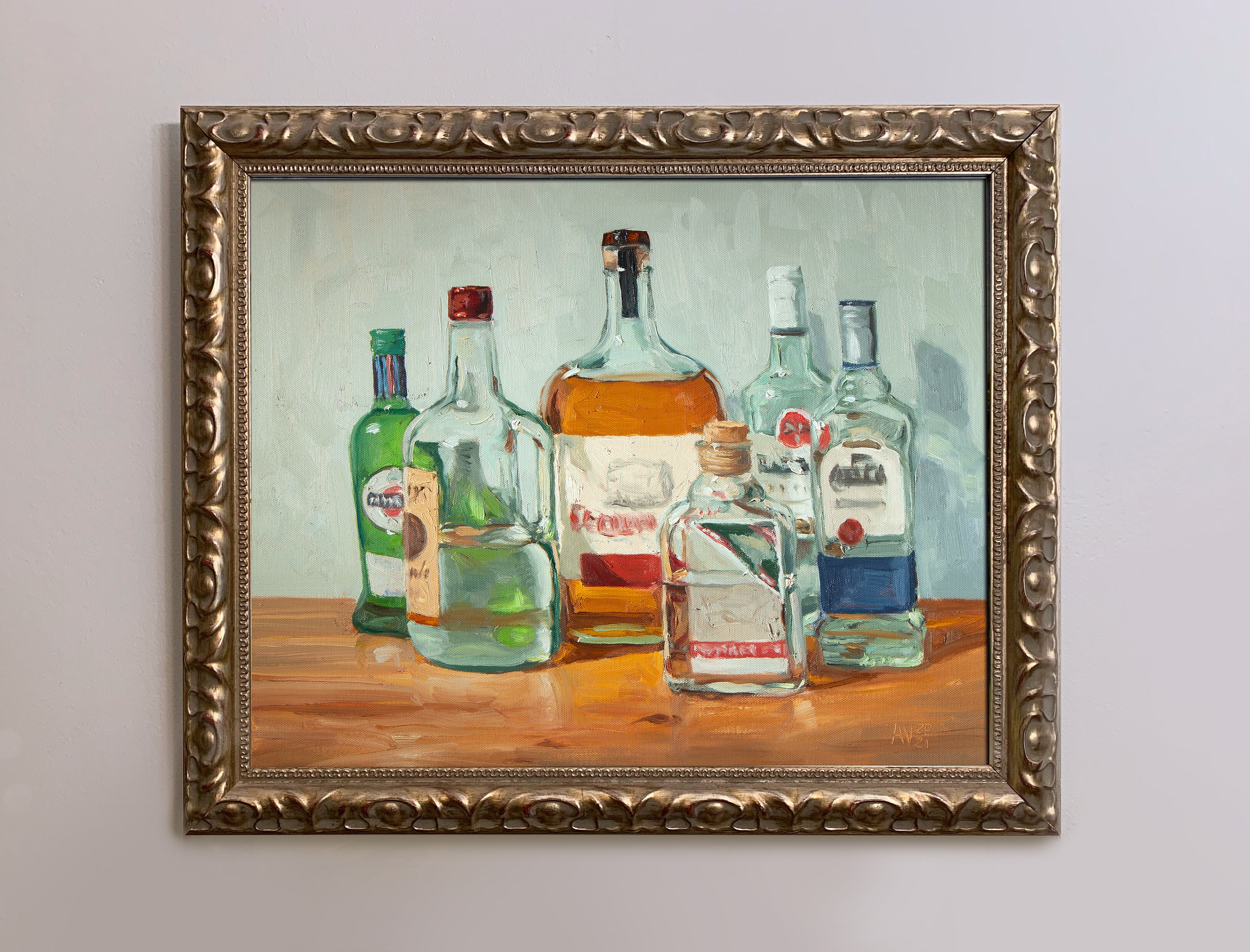 Liquor Bottles Oil Painting, Bourbon Gin Tequila Rum Vodka Vermouth ...
