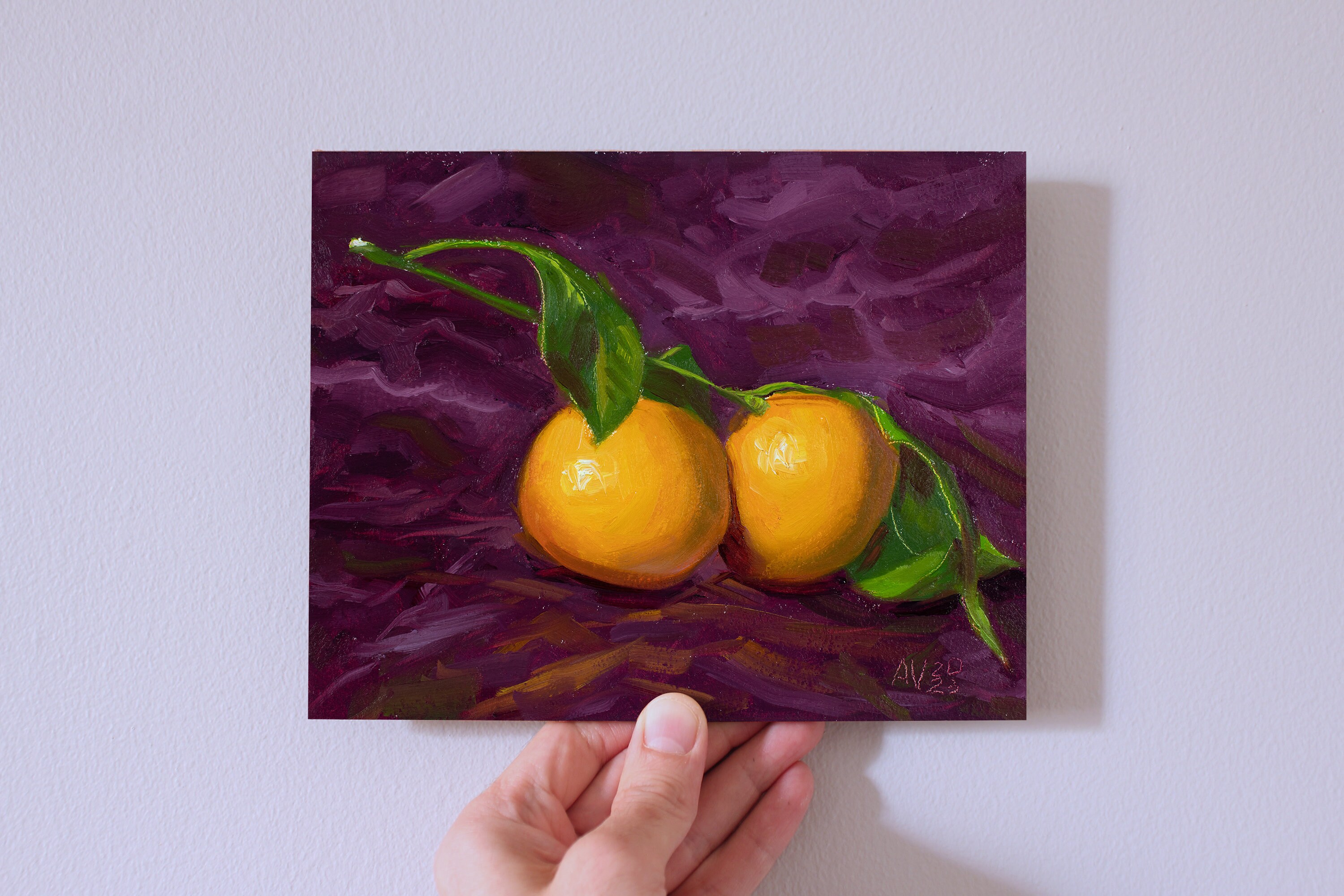 Clementines on Crimson Velvet Background Original Oil Painting Small ...