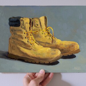Oil Painting of a Pair of Old Dirty Boots, Timberland Boots Painting ...