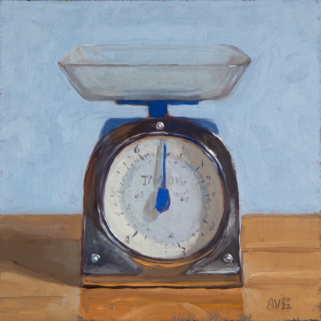 Old Kitchen Scale, Shiny Chrome Art, Small Painting, Square Painting ...