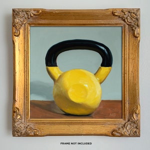 Realistic Oil Painting of a Yellow Kettle Bell, Square Still Life ...