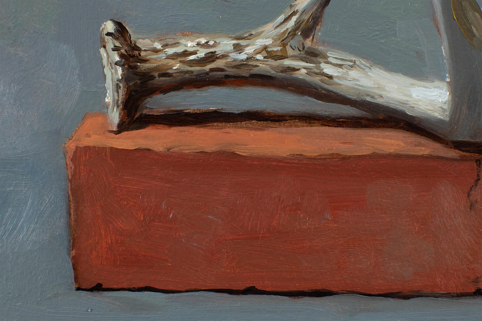 Original Painting of a Deer Antler on a Red Brick, Square Painting ...