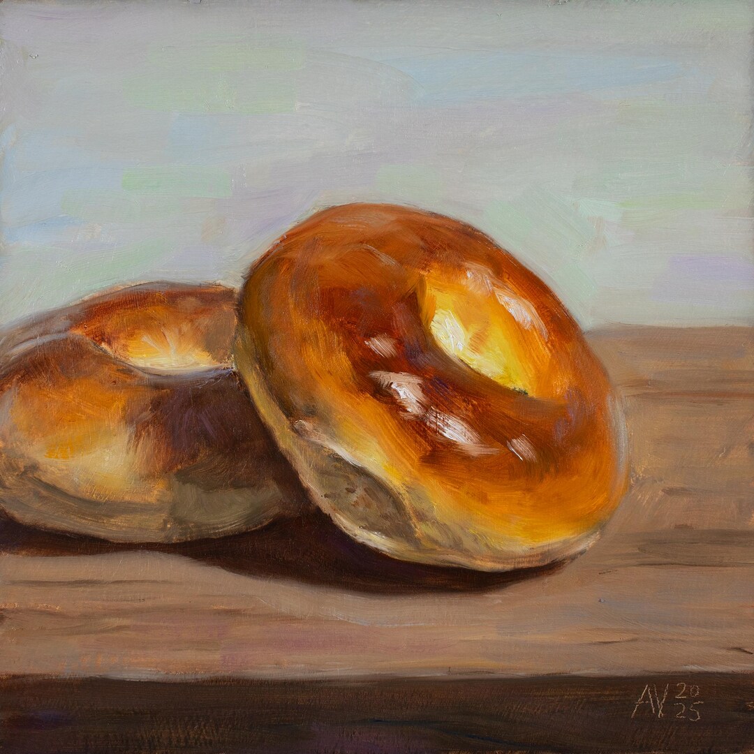 Danpatbbang Korean Red Bean Buns Still Life Original Oil Painting (8x10 ...