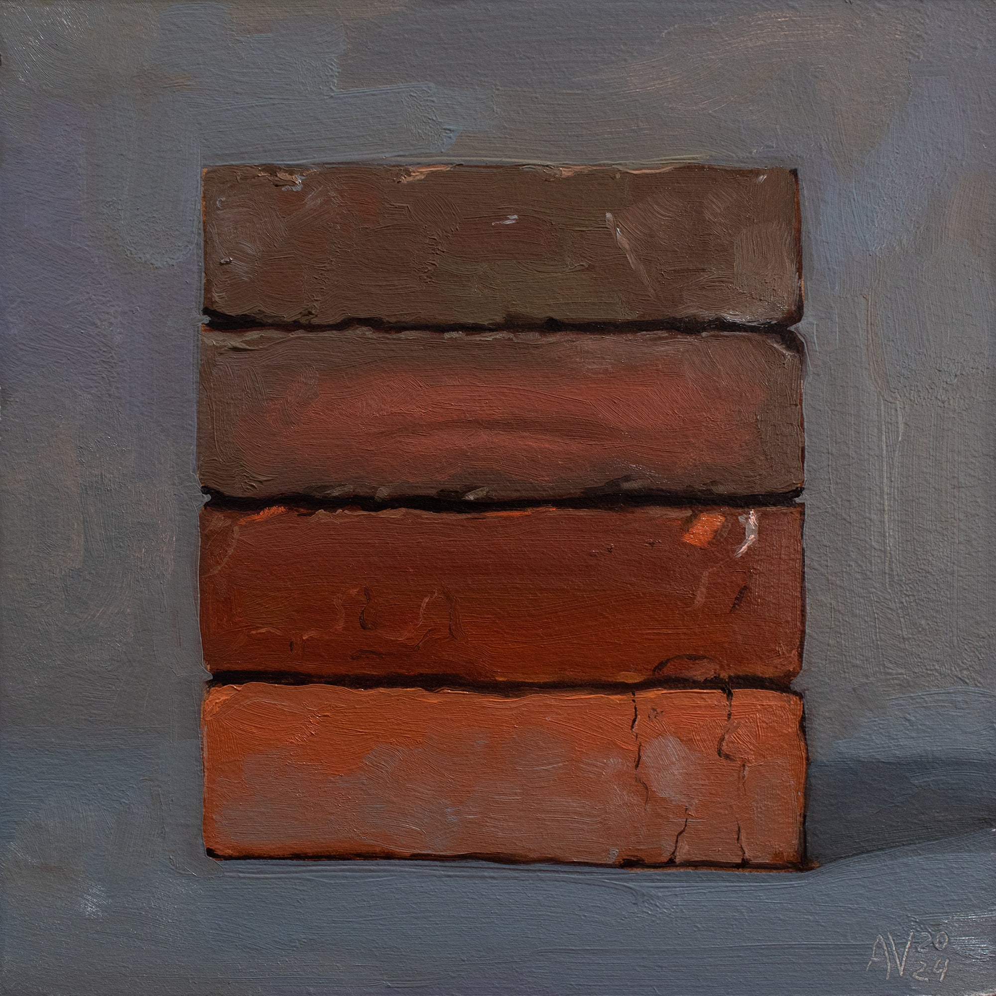 Realism Oil Painting of Bricks, Minimalist Painting, Square Still Life ...