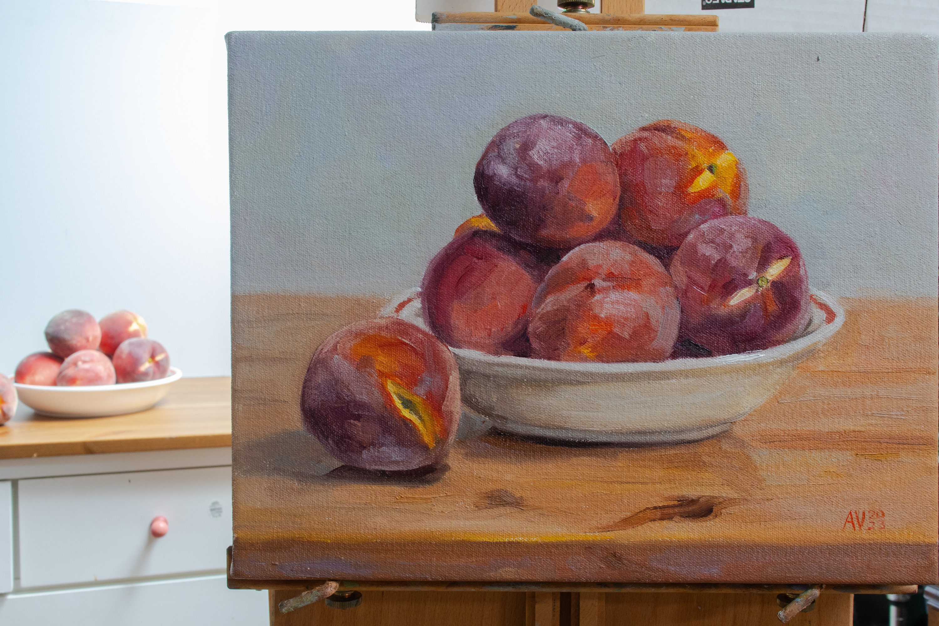 Fresh Jersey Peaches in a Large Bowl Original Still Life Oil Painting ...