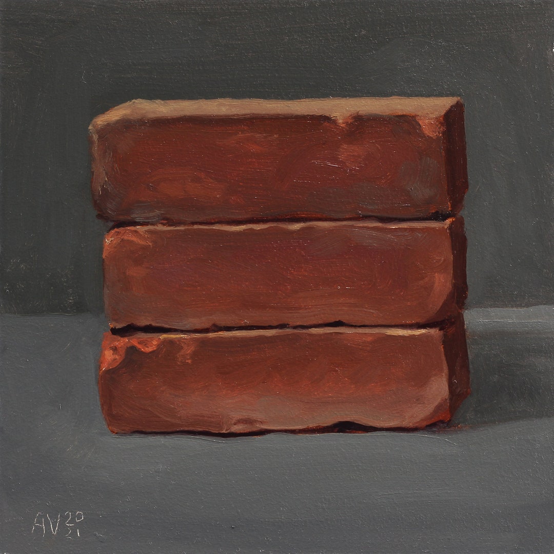 Three Bricks Giclée Print of Original Oil Painting, Square Still Life ...