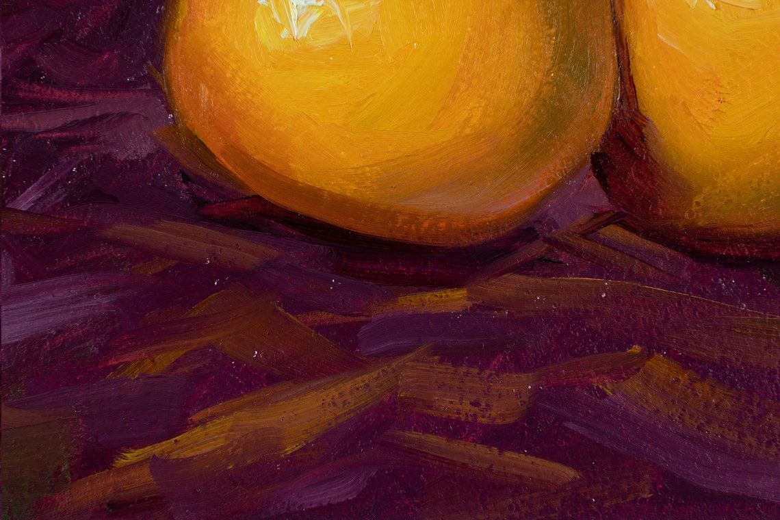 Clementines on Crimson Velvet Background Original Oil Painting Small ...