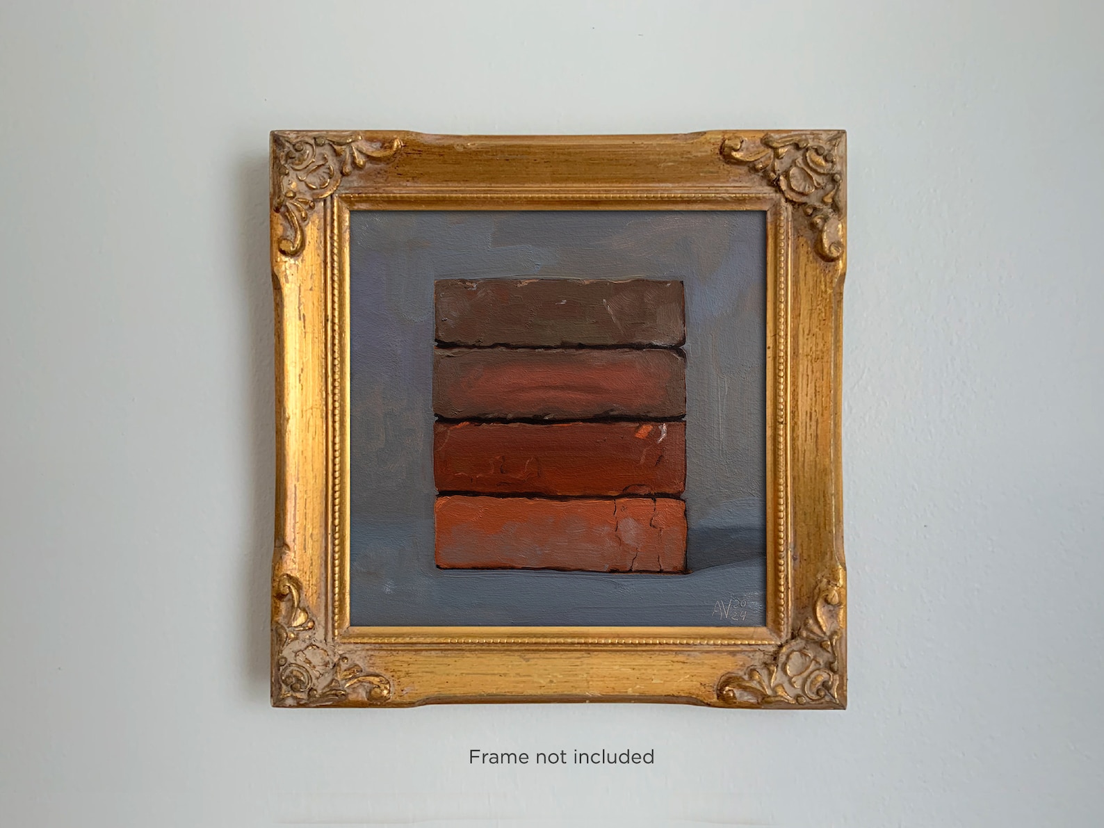 Realism Oil Painting of Bricks, Minimalist Painting, Square Still Life ...