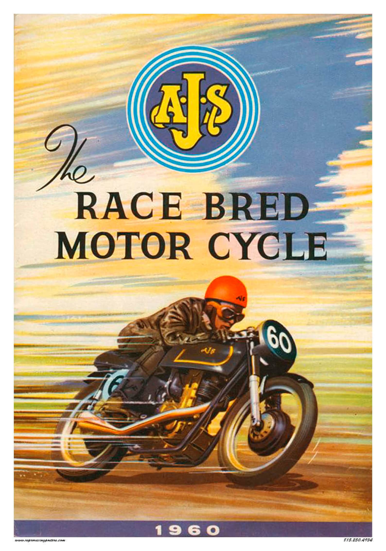 Vintage Reproduction Racing Poster 1960 AJS Motorcycles Road Racing ...