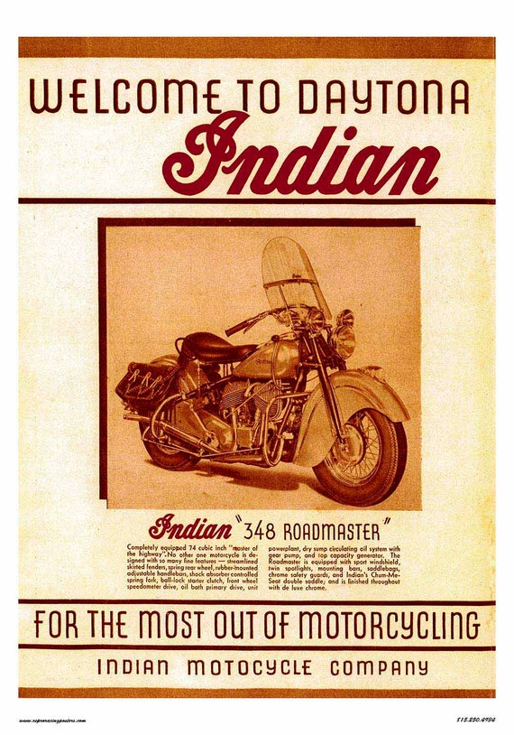 Vintage Reproduction Racing Poster Classic Indian Motorcycle | Etsy