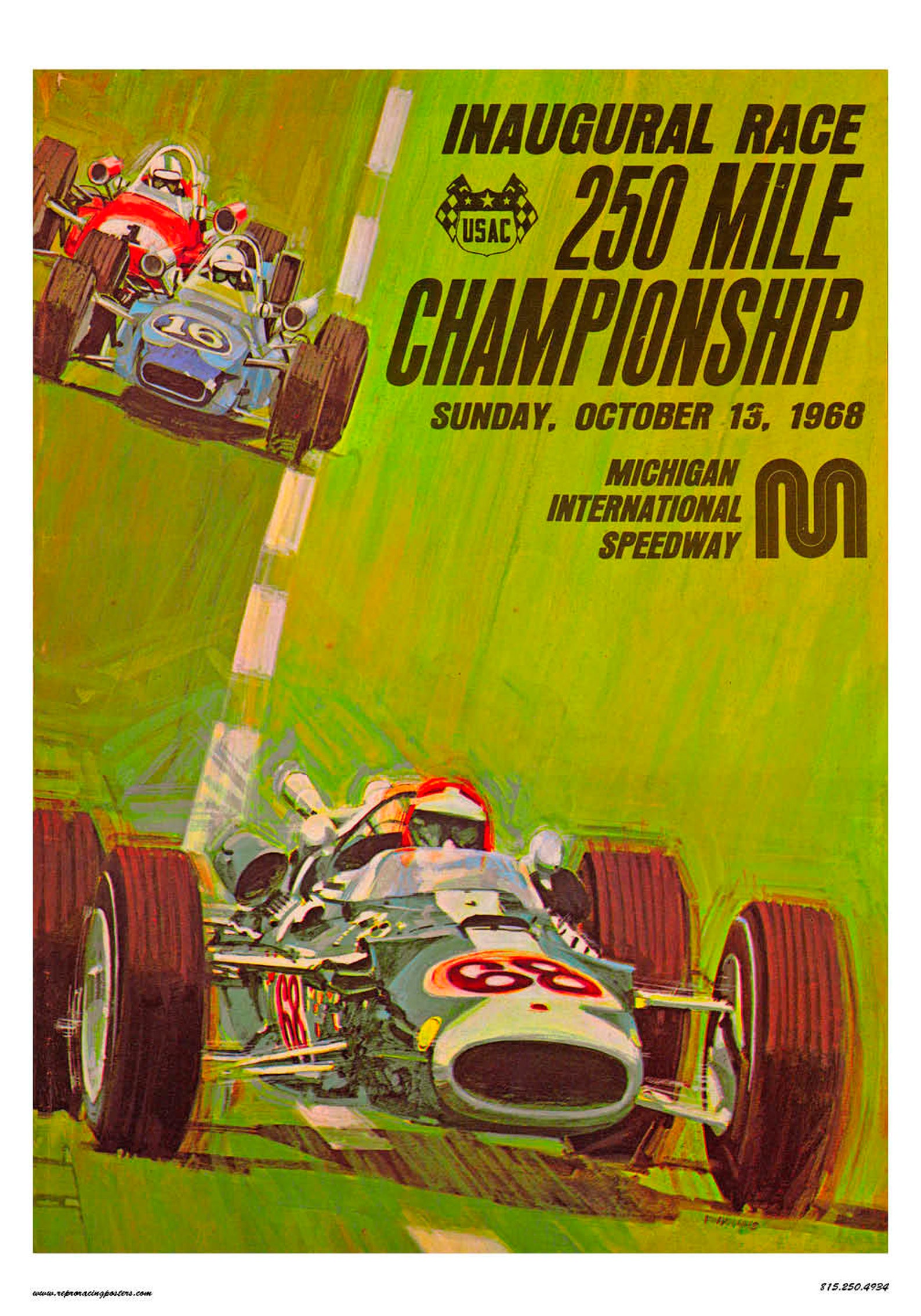 Vintage Reproduction Racing Poster 1968 Michigan Speedway USAC Indy ...