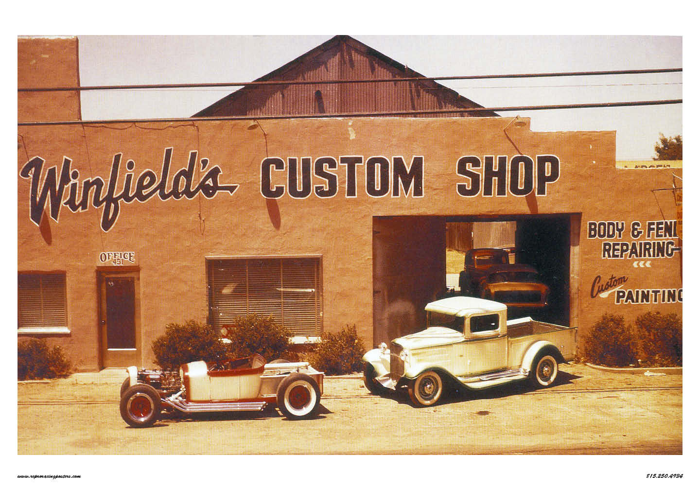 Vintage Reproduction Racing Poster Gene Winfields Custom Shop Hot Rods ...