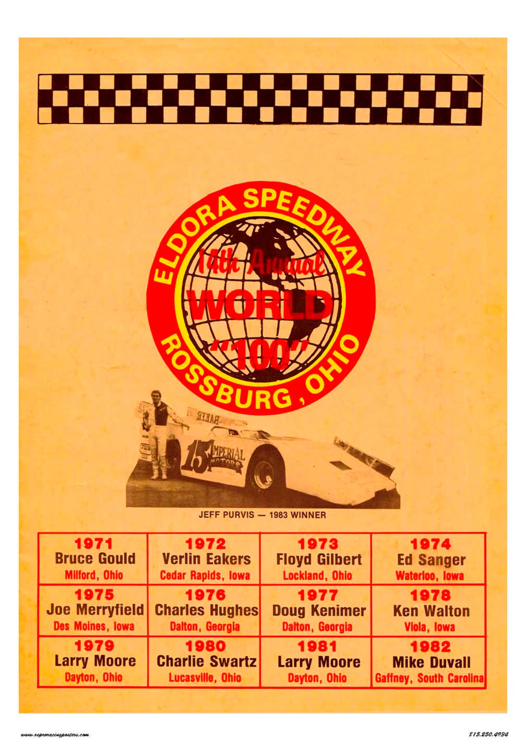 Vintage Reproduction Racing Poster 1984 World 100 Jeff Purvis Dirt Late ...