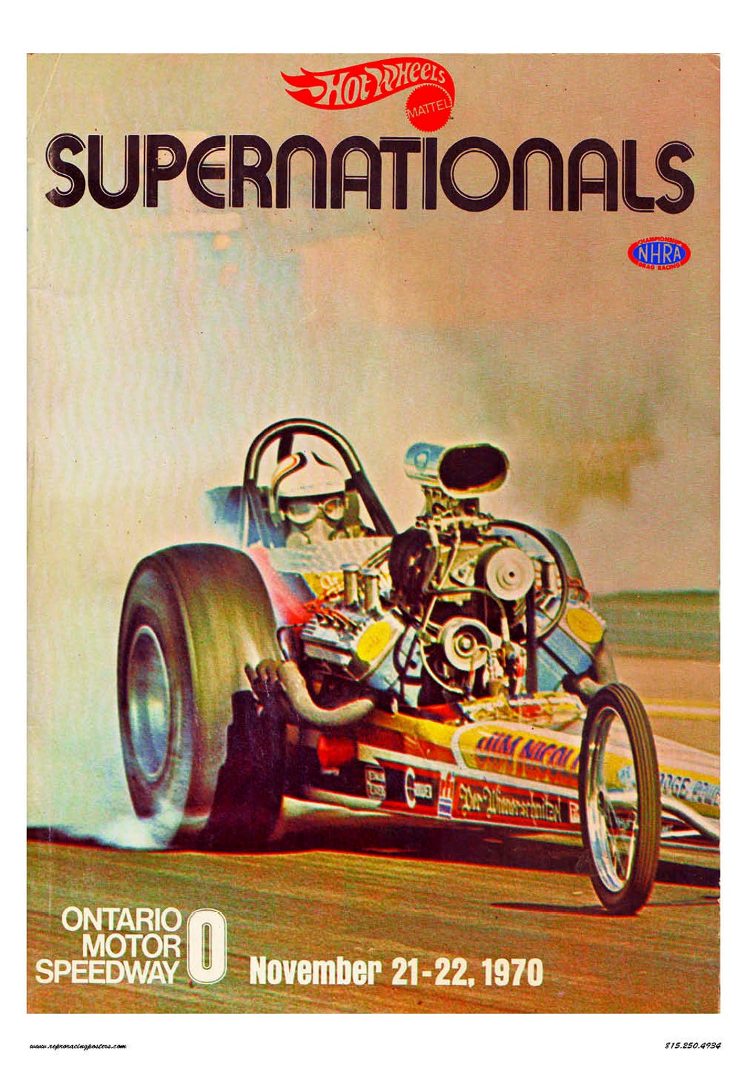 Vintage Reproduction Racing Poster Hot Wheels Super Nationals NHRA Drag ...