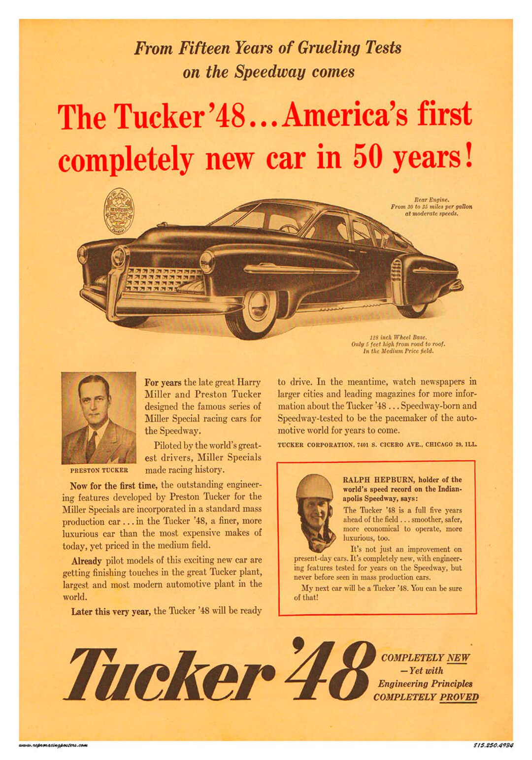Vintage Reproduction Racing Poster Tucker 48 Indianapolis - Etsy