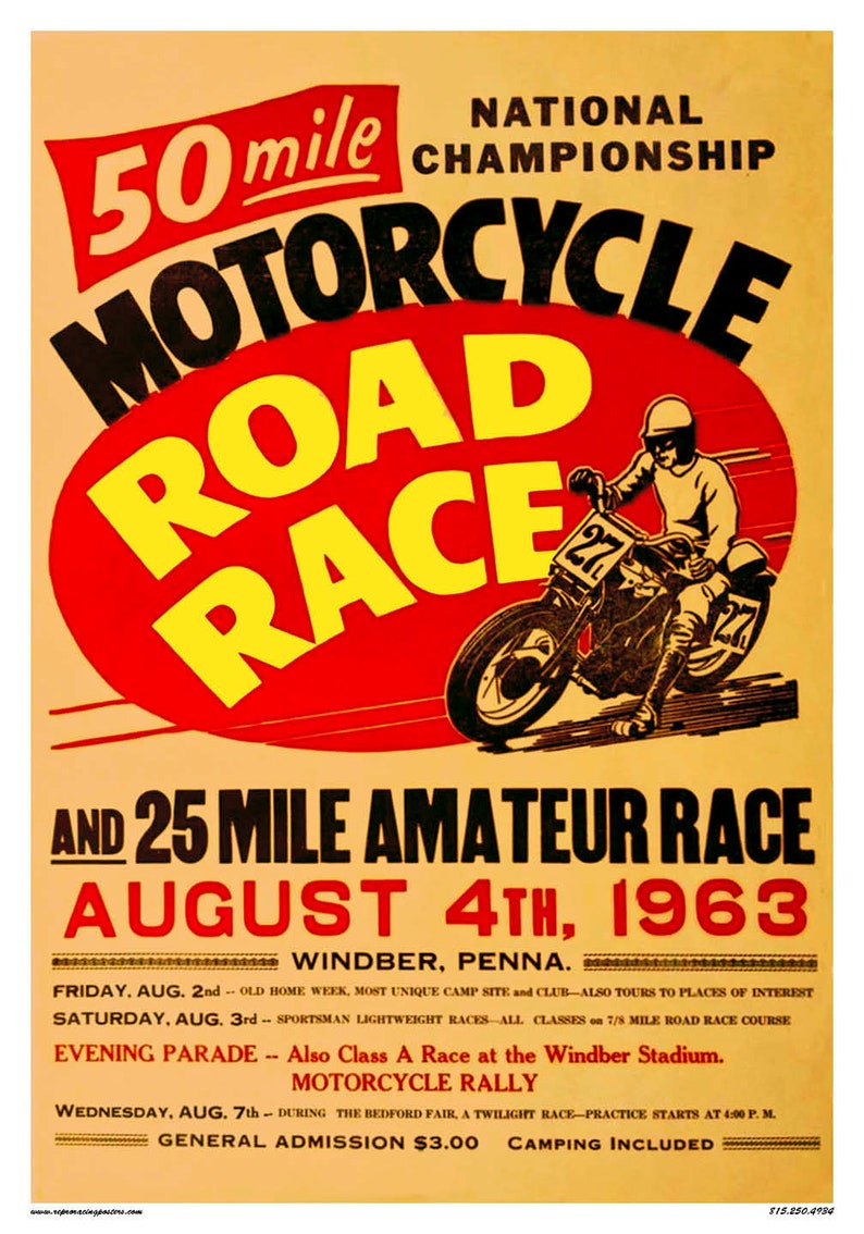 Vintage Reproduction Racing Poster 1963 Windber Motorcycle Races - Etsy