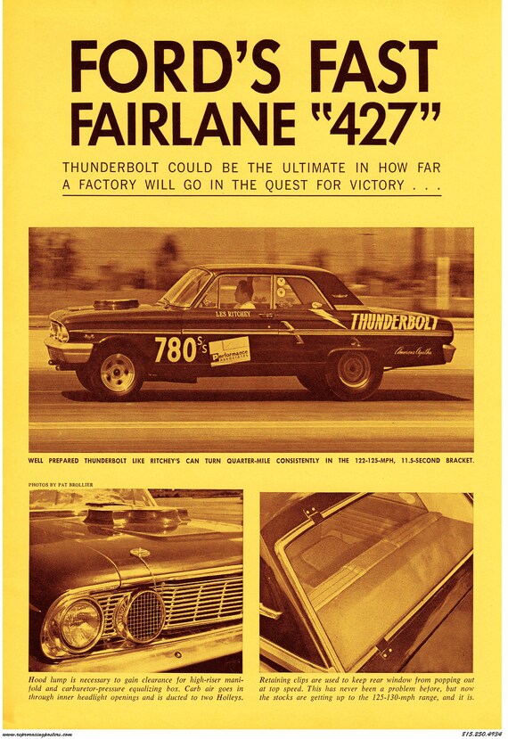 Vintage Reproduction Racing Poster Ford Fairlane Thunderbolt | Etsy
