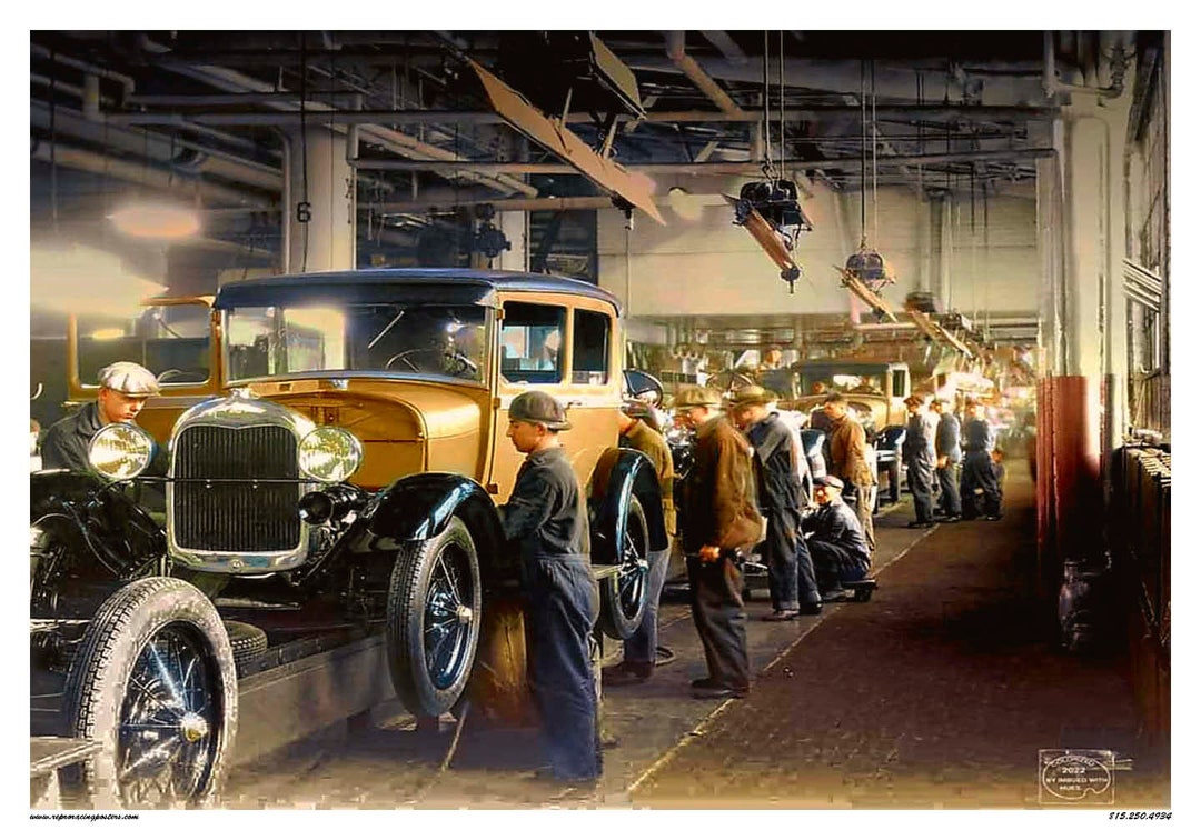 Vintage Reproduction Poster Early Ford Motor Company Assembly Line - Etsy