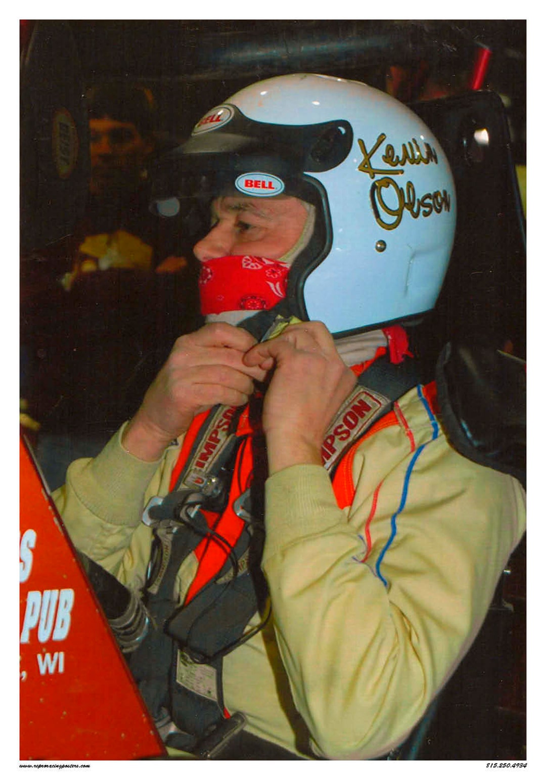 Vintage Reproduktion Racing Poster Kevin Olson Helm auf Midget Racer ...