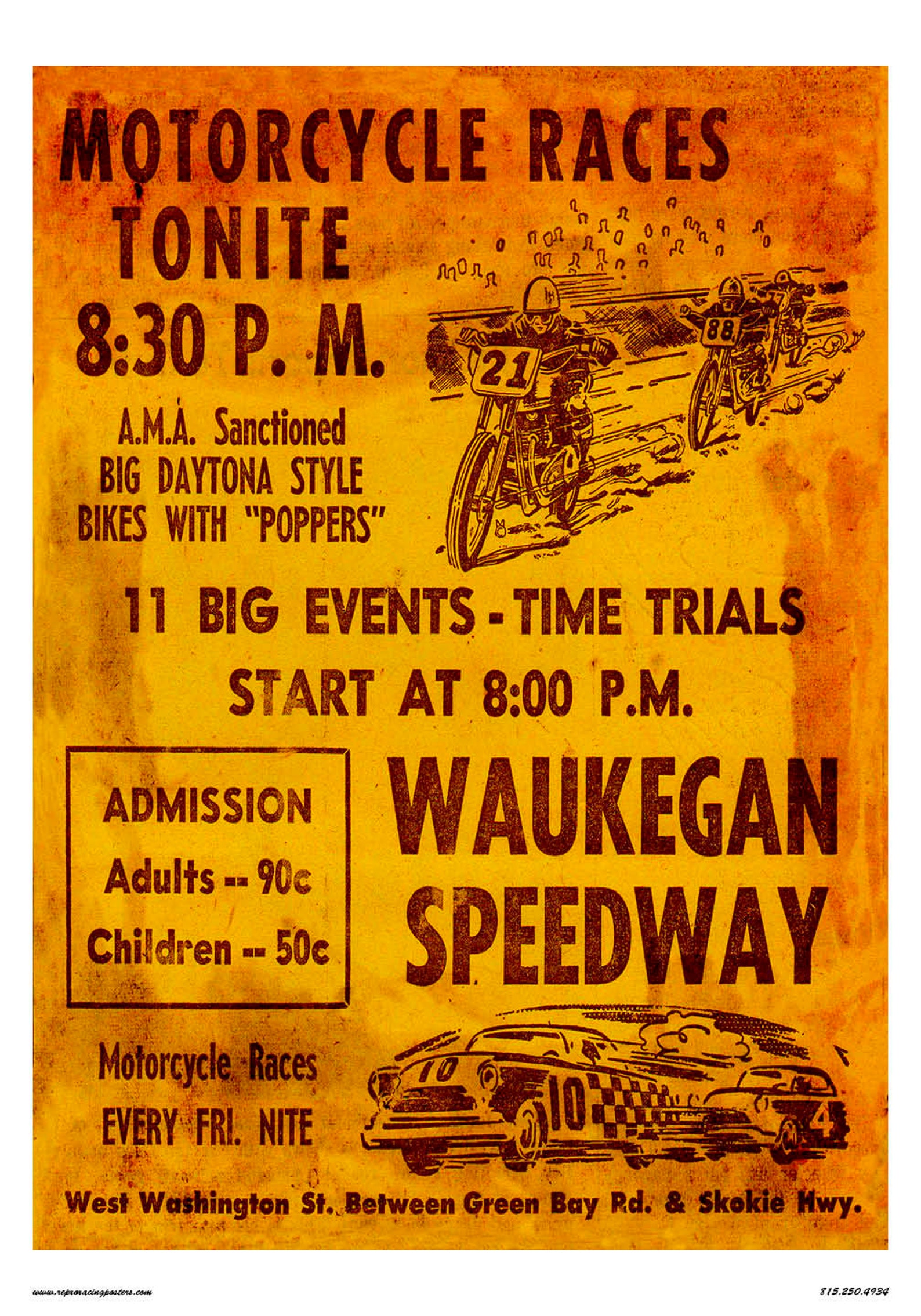 Vintage Reproduction Racing Poster Waukegan Speedway Stock Cars and ...