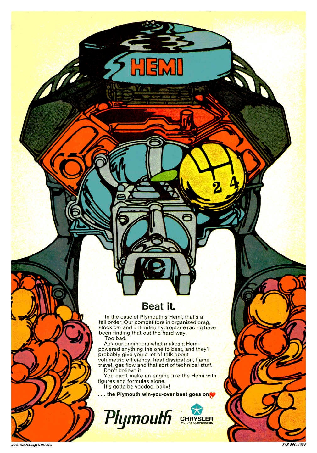 Vintage Reproduction Racing Poster 1968 HEMI Engine Beat It - Etsy